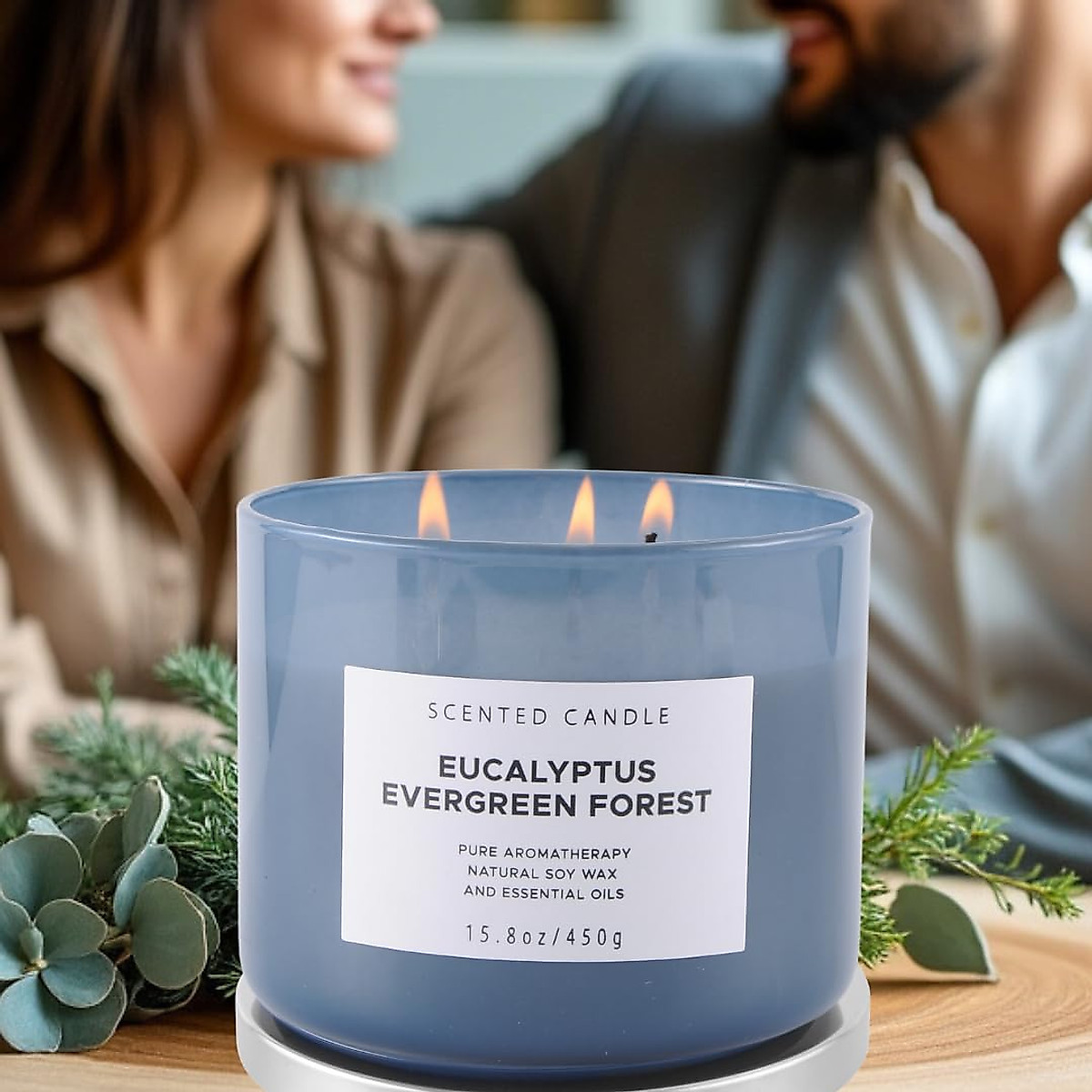 Eucalyptus Evergreen Forest Luxury 3 Wick Winter Pine Candle | Mens Candles, Scented Candles for Home | Aromatherapy Stress Relief Soy Candles 15.8 oz | Balsam Fir Woods Candles for Men & Women