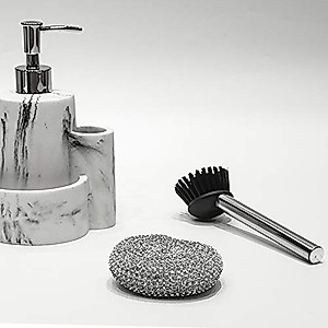 Heylian Marble Soap Dispenser with Sponge Holder and Brush Holder for Kitchen Sink Bathroom Countertop