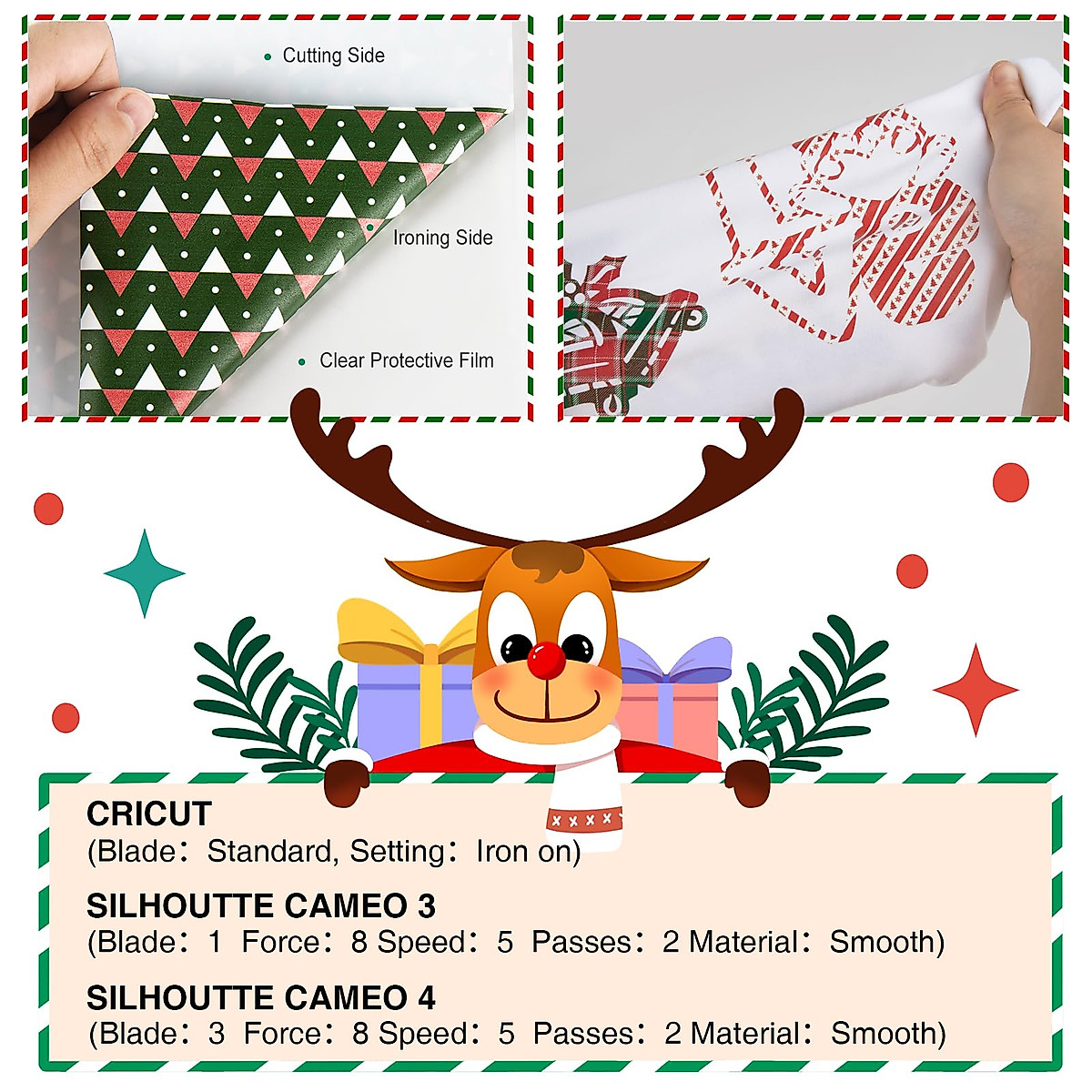 HTVRONT Christmas Heat Transfer Vinyl Bundle-13 Sheets Patterned Buffalo Plaid HTV Vinyl Christmas HTV Cartoon Cute Iron On Vinyl 12" x 10" Inch