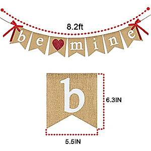 Be Mine Burlap Banner | Valentine's Day Decorations | Valentines Banner with Glitter Heart Sign | Be Mine Bunting Banner | Valentines Day Indoor Outdoor Home Office Hanging Decor