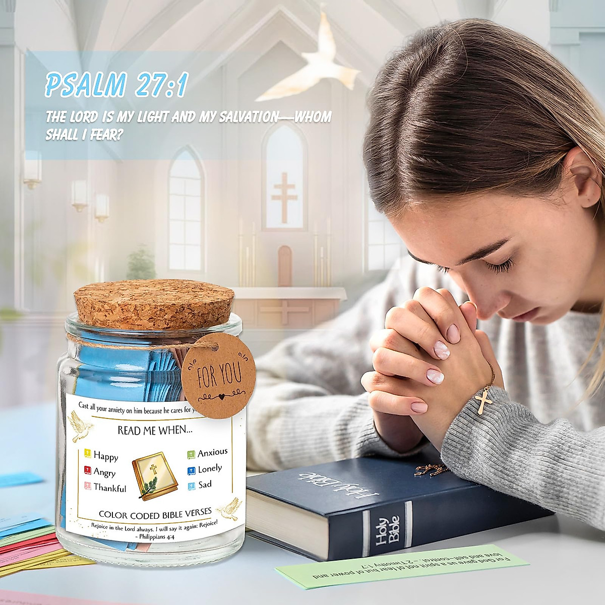 Christian Faith Gifts Set & Religious Inspirational Gifts For Women & Read Me When Bible Verses Jar – Perfect for Encouragement, Prayers, and Inspirational Gifts