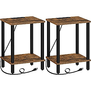 TUTOTAK End Table with Charging Station, Side Table with USB Ports and Outlets, Nightstand, 2-Tier Storage Shelf, Sofa Table for Small Space, 1 Package（2PCS） TB01BB041