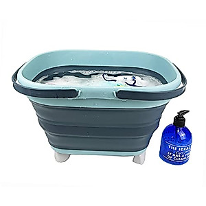 SAMMART 17L(4.5 Gallon) Collapsible Basket with Handle-Portable Outdoor Picnic Basket/Crater with 360˚ Rotating Wheels-Foldable Shopping Bag-Space Saving (Lake Blue/Leaf Blue)