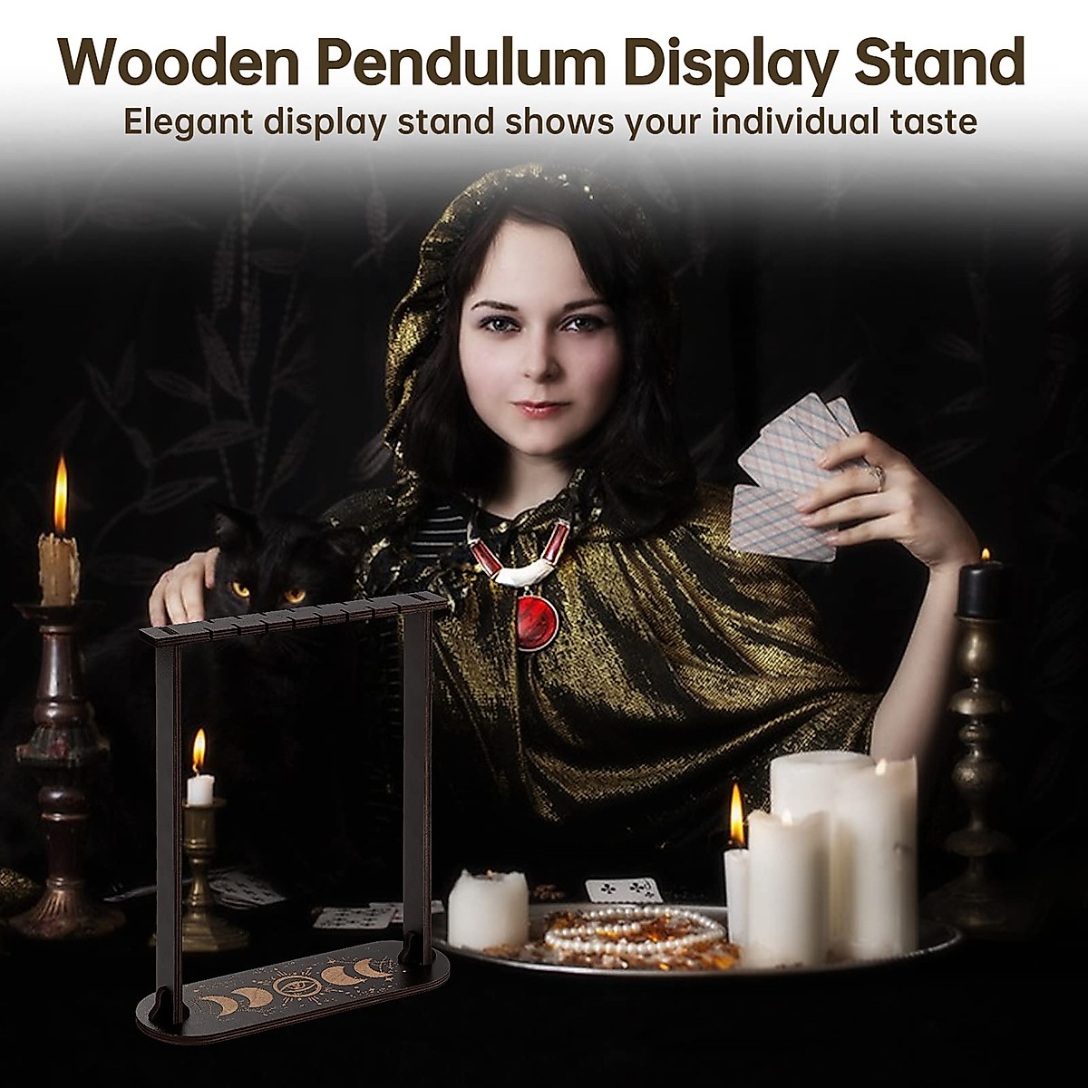 Kapmore Wooden Pendulum Display Stand, Wooden Moon Phases Crystal Holder Stand, Crystal Pendants Wood Pendulum Display Stand Ornament Holder Stand for Home Tabletop