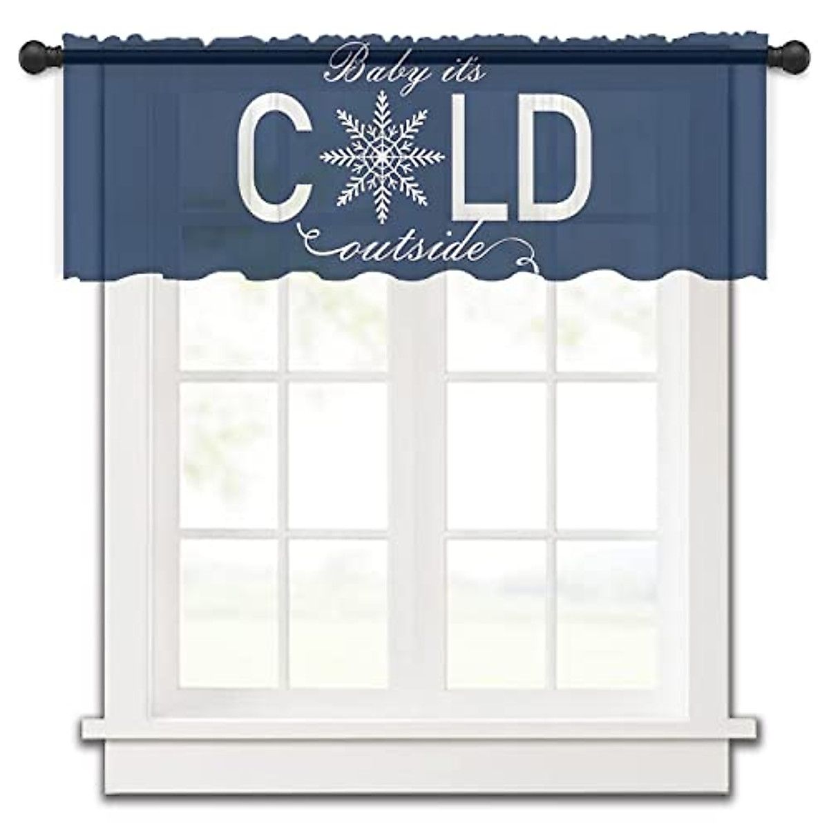 Jacekidy Sheer Valances for Windows, Christmas Valance Curtains Rod Pocket Short Kitchen Valance for Living Room Bedroom Cold Winter Snowflakes Blue Backdrop, 54 x 18 Inch