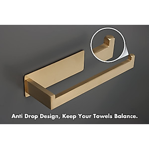 Vanloory Hand Towel Holder, Strong Self Adhesive Hand Towel Ring, Thicken SUS304 Stainless Steel Hand Towel Bar/Rack, No Drilling Modern Hand Towel Hanger (Brushed Gold, 9 in)