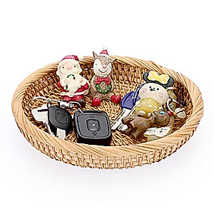 Hipiwe Small Key Basket Bowl for Entryway 7.6" Round Woven Wicker Basket Snacks Fruit Candy Serving Basket Tray Rattan Organizer Basket for Keys Wallet Cell Phone
