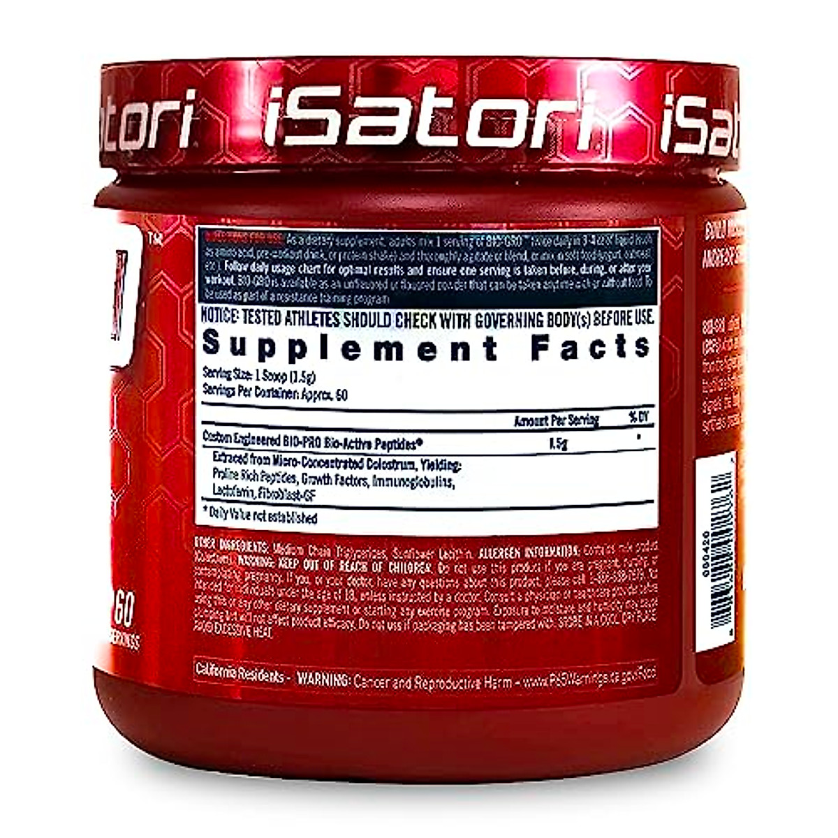 iSatori Bio-GRO Protein Synthesis Amplifier - Build Lean Muscle, Speed Recovery and Increase Strength - Bio-Active Proline-Rich Peptides Post Workout Muscle Builder - Unflavored (60 Servings)