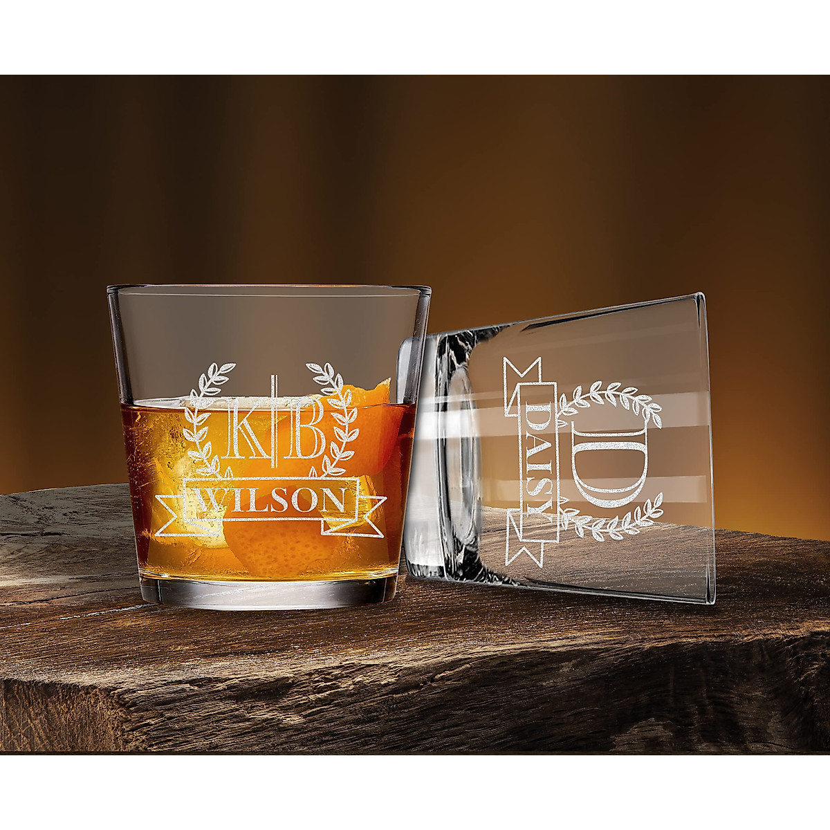 TEEAMORE Personalized Old Fashioned Cocktail Glass Add Your Initial Birthday Housewarming Gift Etched Rocks Whiskey Glass 9oz