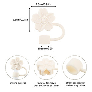 Clakioom Straw Cover Cap for Stanley Cup, 3Pcs Flower Silicone Straw Toppers Accessories Compatible with Stanley Cup 30&40 Oz Tumbler, Straw Tips Lids for Home and Party Decor (Beige)