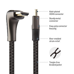 Cable Matters 48Gbps Ultra HD 8K Right Angle HDMI Cable 6.6 ft (90 Degree HDMI Cable) with 8K @120Hz, 4K @240Hz and HDR Support in Black