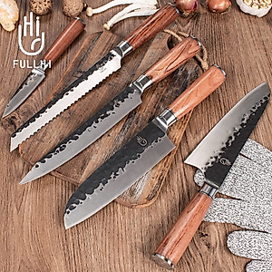 FULLHI 12pcs Butcher Chef Knife Set include sheath High Carbon Steel Cleaver Kitchen Knife Whole Tang Vegetable Cleaver Home BBQ Camping with Knife Bag,Meat Thermometer