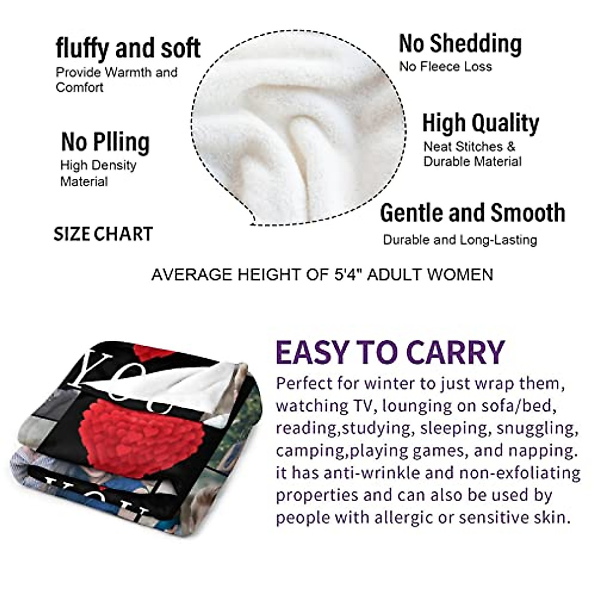 Youltar I Love You Gifts-Personalized Photos Blanket for Girlfriend/Boyfriend Anniversary Custom Gifts for Couples, Valentines Christmas Customized Gifts