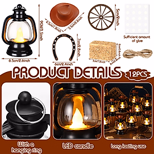 Ferraycle 60 Pcs Cowboy Theme Party Decoration Western Party Decor Rodeo Table Centerpieces Rustic Mini Cowboy Hat Lantern Horseshoe Wagon Wheel Hay Bales for Adult Cowgirl Country Party (Brown)