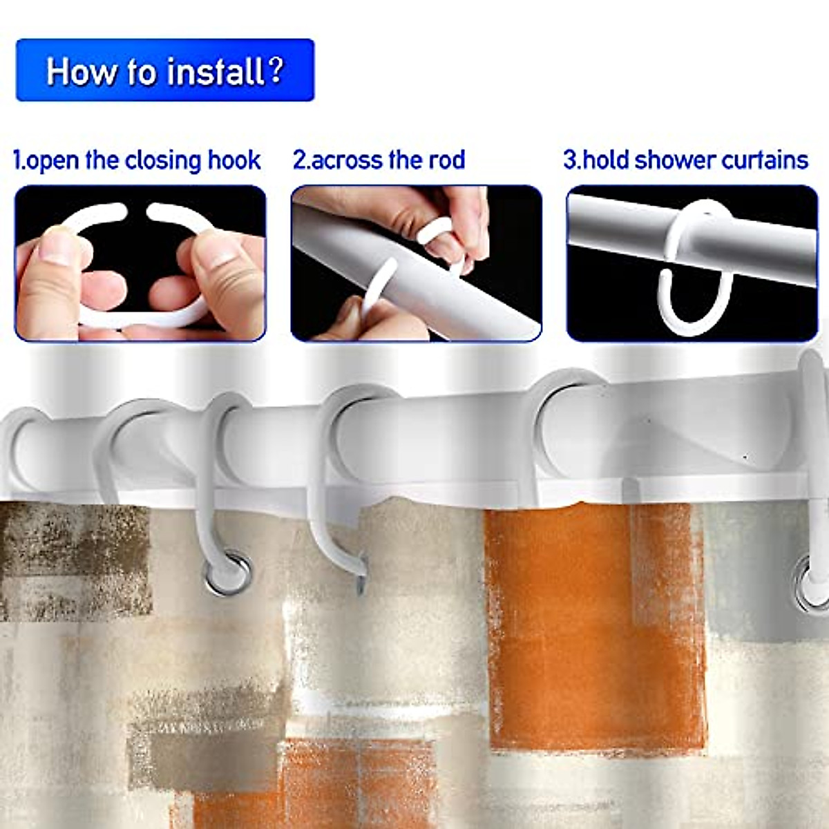 4Pcs Bathroom Shower Curtain Sets with Rugs,Modern Orange and White Painting Art Bathroom Sets with Shower Curtain and Rugs and Accessories