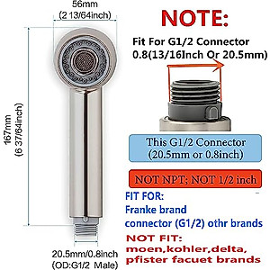 kitchen faucet head replacement,G1/2 or 13/16inch Pull Out Sprayer Head for Kitchen Sink 2-Function Faucet Spray Head Replacement parts Brushed Nickel