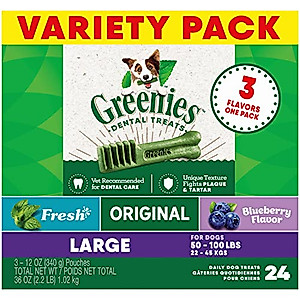 Greenies Large Natural Dental Care Dog Treats, 36 oz. Variety Pack, 3 Packs of 12 oz. Treats