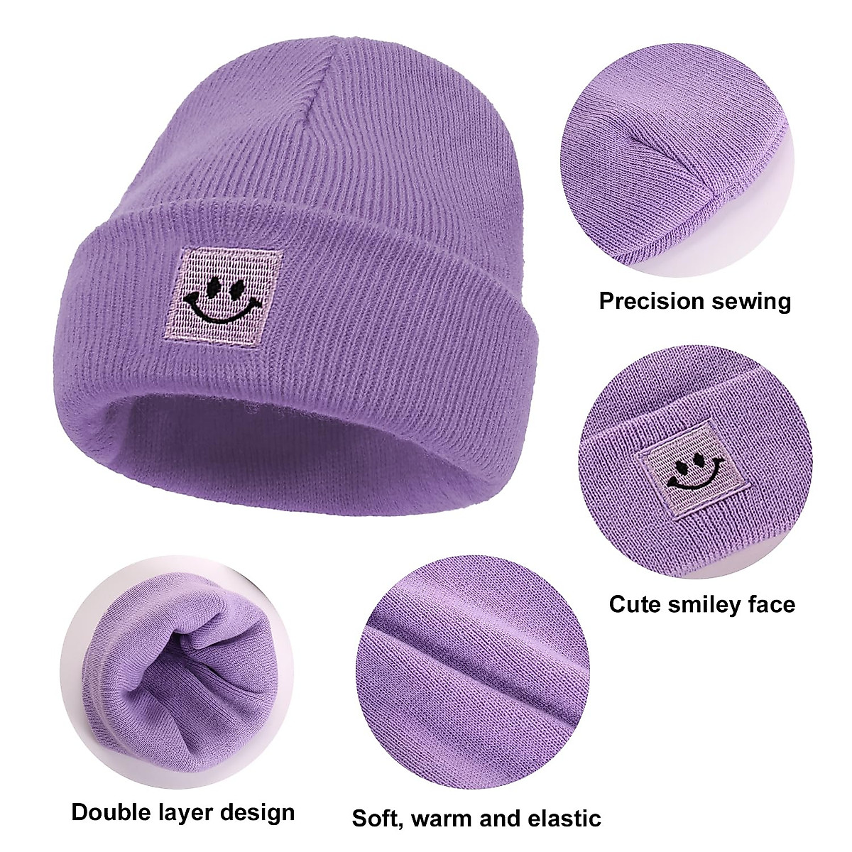 Doovid Baby Beanie Hats Smile Face Knit Winter Hats for Toddler Boys and Girls Warm Beanie Baby Black