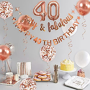 Rose Gold Forty & Fabulous Happy 40th Birthday Banner Garland Foil Balloon 40 for Womens 40th Birthday Decorations Hanging 40 and Fabulous Cheers to 40 Years Old Birthday Party Supplies Backdrop