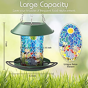 Solar Bird Feeder for Outside Hanging or Wall Mount, Waterproof Squirrel Proof Wild Birdfeeder Solar Powered Led Garden Backyard Lantern Decoration Light, Gifts for Bird Lovers