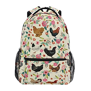 CHIFIGNO Chickens and Floral Lightweight Printed Bookbags School Backpacks for Teens and Girls