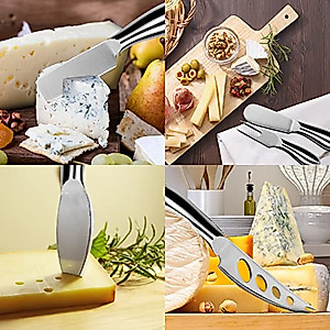 Outamateur 6-Piece Cheese Knives Set,Stainless Steel Cheese Knife Collection of Cheese Slicer/Cutter/Spreader/Fork for Family Parties,Cutlery Gift Set,Charcuterie Boards (6-Piece with SS Handle)