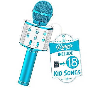 Kingci Kids Microphone, Girls Toy Microphones for Toddler Singing Bluetooth + 18 Pre-Loaded Nursery Rhymes, Birthday Gifts Toys Microphone for 3 4 5 6 7 8 9 10 12 Year Old Girls Boys