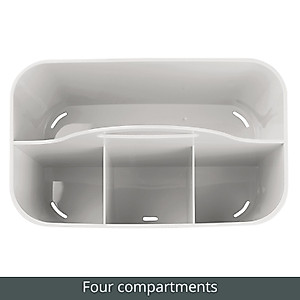 mDesign Plastic Cutlery Storage Organizer Caddy Bin Tote with Handle - Kitchen Cabinet Divided Pantry Basket for Forks, Knives, Spoons, Napkins, Indoor/Outdoor Use, Lumiere Collection, Light Gray