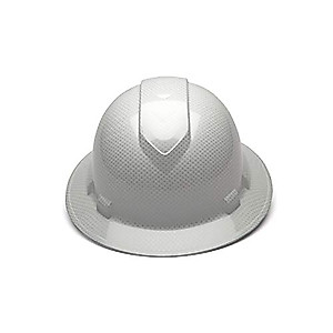 Pyramex Ridgeline Full Brim Hard Hat, 4-Point Ratchet Suspension, Shiny White Graphite Pattern