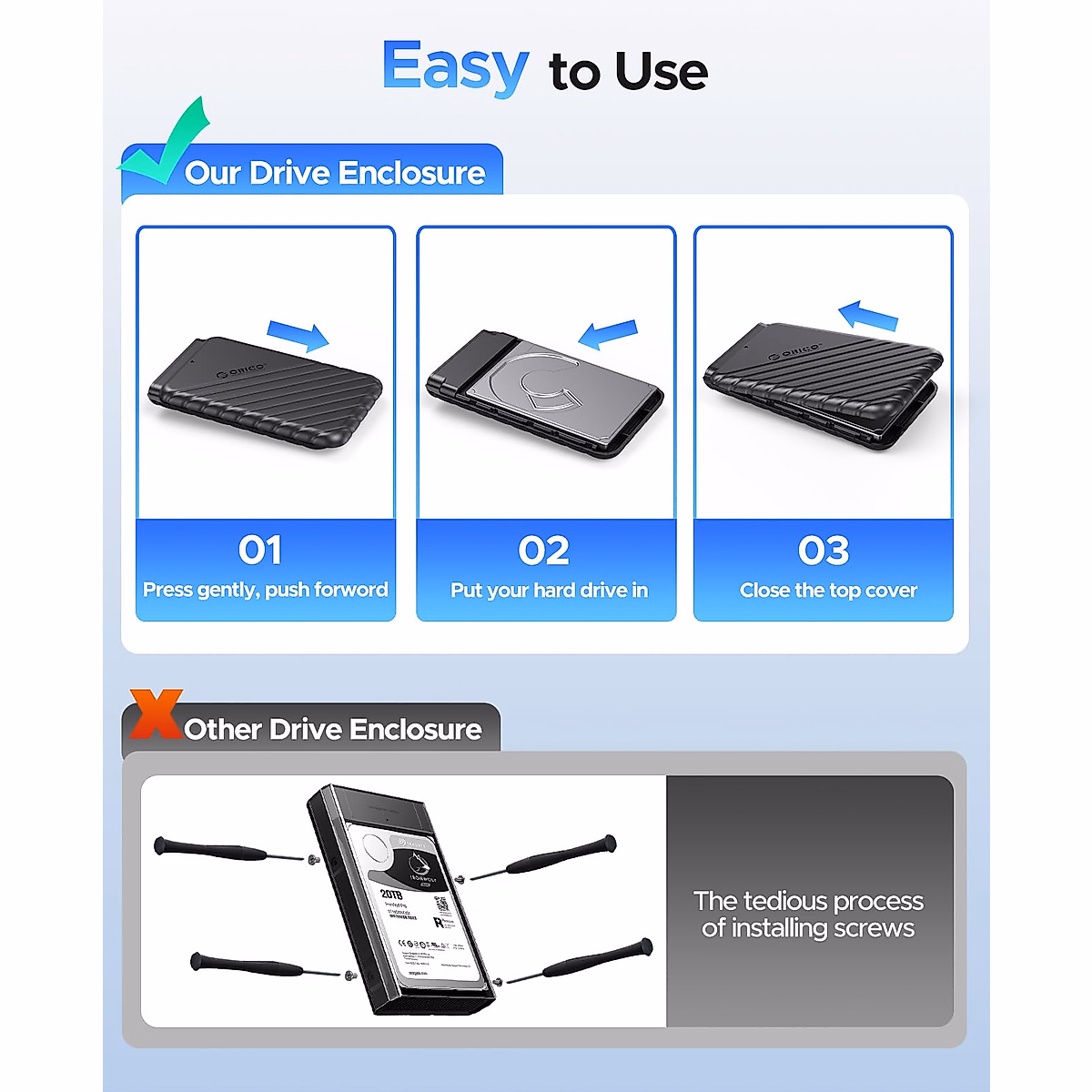 ORICO 2.5 inch External Hard Drive Enclosure USB 3.0 to SATA III for 7mm and 9.5mm SATA HDD SSD Tool Free [UASP Supported] Black (25PW1-U3)