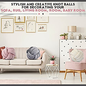 Macarrie 3 Pieces 8.6 Inch Knot Ball Pillow Round Throw Pillow Soft Decorative Plush Cushion Aesthetic Knotted Pillow Home Sofa Floor Bedroom Photography Decor (Milk White, Light Gray, Pink)