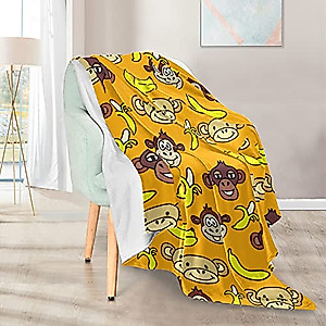 Soft Fleece Blanket, Monkey Love Banana Warm Cozy Plush Blanket, Fluffy Faux Fur Throw Blanket, Large Furry Blanket for Bed Chair Sofa Couch Bedroom 50" x 60"