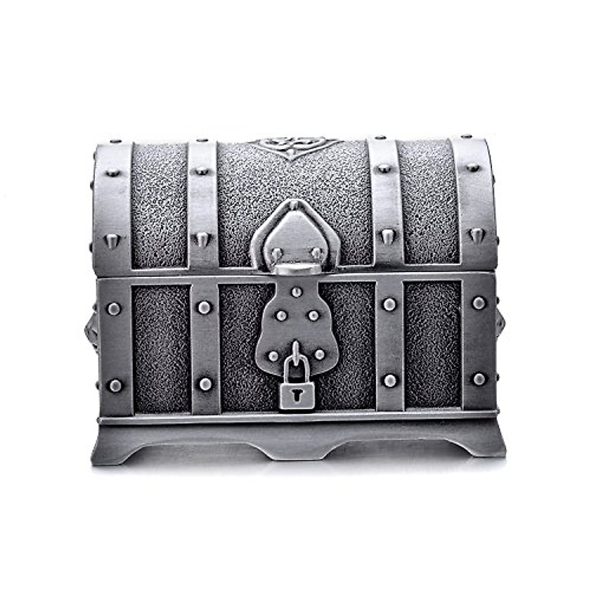 AVESON Rectangle Vintage Metal Treasure Chest Trinket Jewelry Box Gift Box Ring Case for Girls Ladies Women, Small, Tin Color