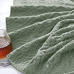 Aormenzy Sage Green Cable Knit Throw Blanket, Soft & Warm Knitted Blanket Oversized for Couch Bed Sofa Living Room, 60 x 80 inch
