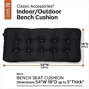 Classic Accessories Water-Resistant Indoor/Outdoor Bench Cushion, 54 x 18 x 5 Inch, Black, Patio Bench Cushion