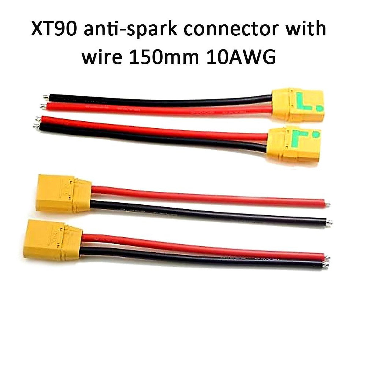 Amass 2 Pairs XT90S Pigtails XT90 Wire XT-90S XT 90 Plug Male and Female Connector 150mm 10AWG Silicon Wire for RC Lipo Battery FPV Racing Drone …