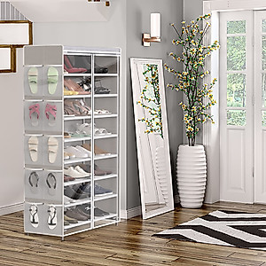 Simple Houseware 8 Tiers Shoe Rack with Zipper Cover | Side Hanging Pockets, Gray