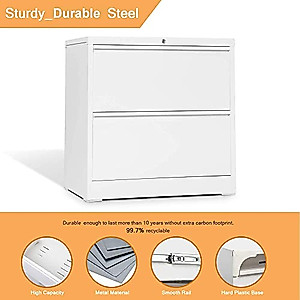 Aobabo 2 Drawer Lateral File Cabinet with Lock, White 28.25'' W Letter/Legal A4 Size Metal Storage Cabinet,Locking File Cabinet for Office,Folding Type Screwless Design,Assembly Required