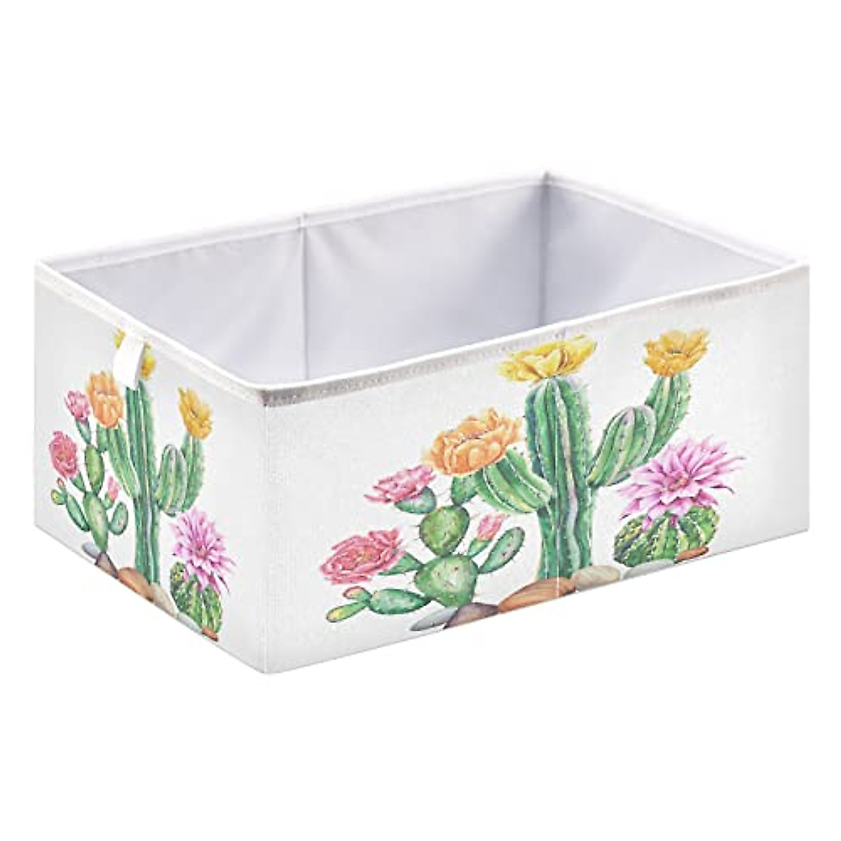 Kigai Cactus Flower Rectangular Storage Bins - 16x11x7 In Large Foldable Storage Basket Fabric Storage Baskes Organizer for Toys, Books, Shelves, Closet, Home Decor