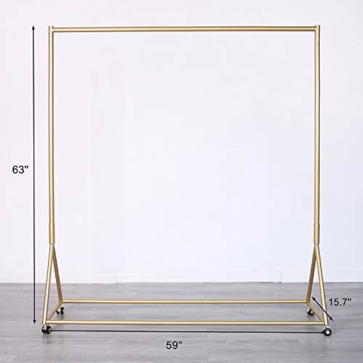 HOMEKAYT Gold Clothing Rack with Shelf Heavy Duty Garment Rack Modern Display Rack for Home, Boutique, Retail (Iron) (59’’L on Wheels)