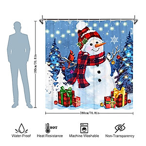 BIVINAR Christmas Shower Curtain, White Winter Forest Snowfall Bathroom Shower Curtain, Natural Xmas Pine Tree Fabric Bathroom Curtain Decor, 72 × 72 Inch