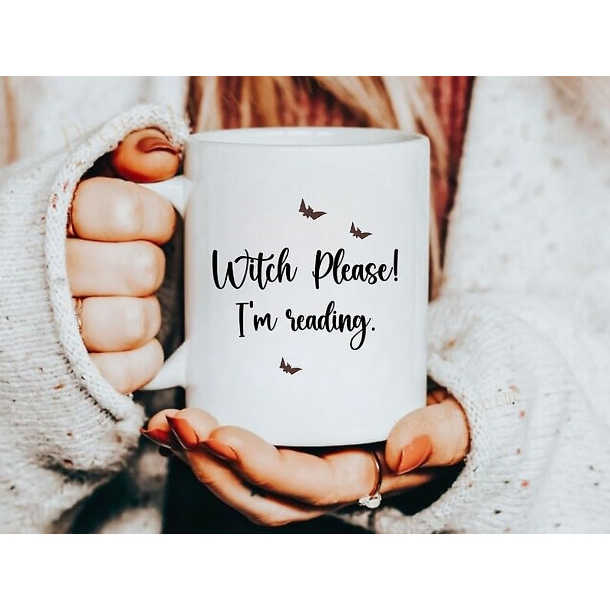 Cute Witch Camping Mug Goth Gift Witchy Sister Present Ghost Bookish Mug Sister Gift Office Coworker Gifts Halloween Book Lover Coffee Cup (15oz, Two Tone Black/White)