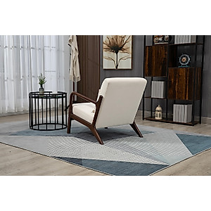 Prohon Mid Century Accent Solid Wood Frame & Waist Cushion, Comfy Upholstered Living Room Chairs, Lounge Reading Armchair for Bedroom Sunroom, Easy Assembly, White