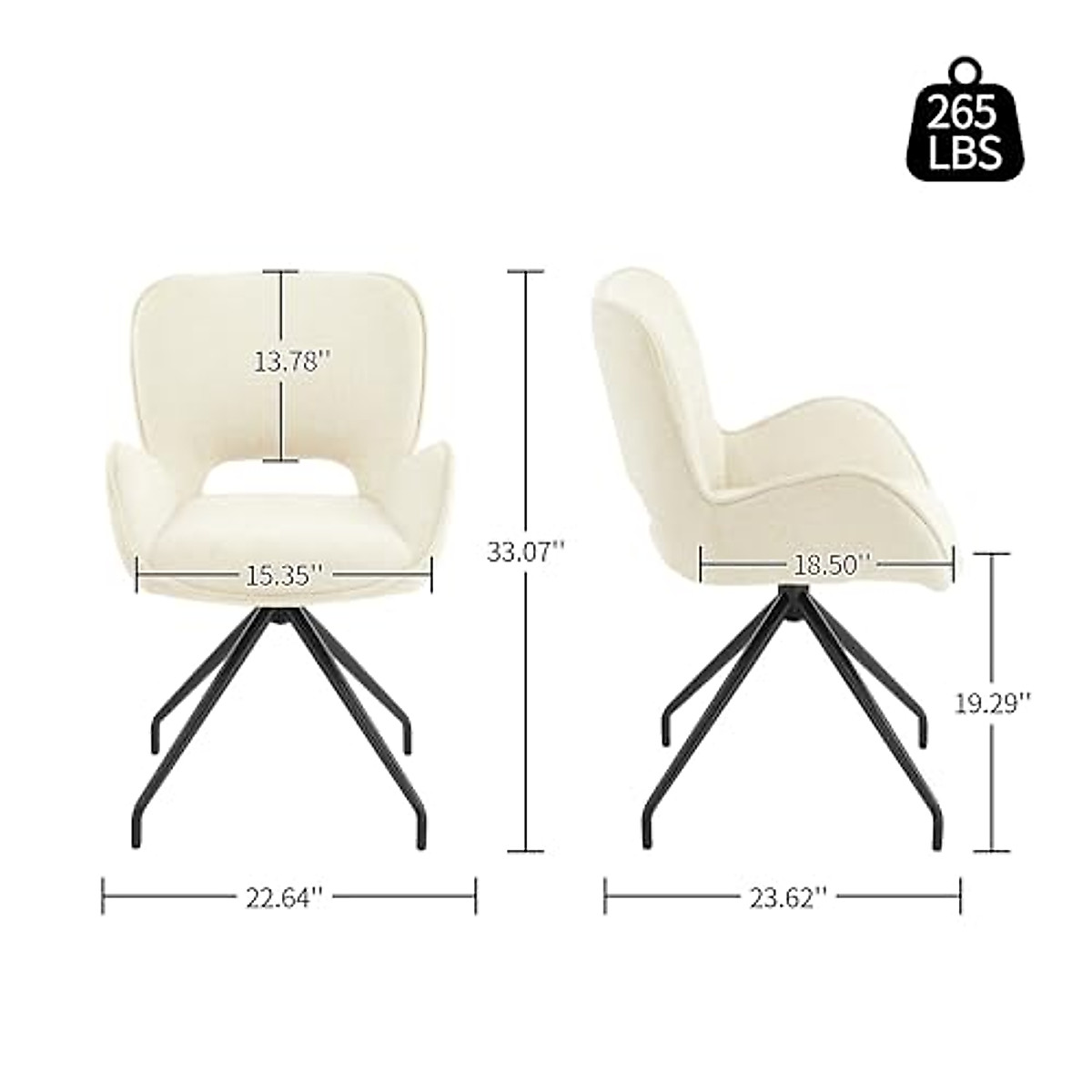 Art Leon Dining Chairs, Set of 2, Fabric Upholstered Dining Room Chairs, Modern Swivel Accent Chairs with Black Metal Legs for Living Room Kitchen, Off White
