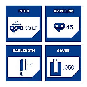 Wellsking 3 Pack 12 inch Chainsaw Chains 3/8 LP .050 Inch 45 Drive Links fits for Echo Greenworks 40v Chainsaw