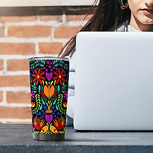SAVHOQIR 20 oz Tumbler Mexican Boho Floral Stainless Steel Vacuum Insulated Travel Tumblers with Lid Double Wall Insulated Travel Mug Coffee Cup for Ice Hot Drinks