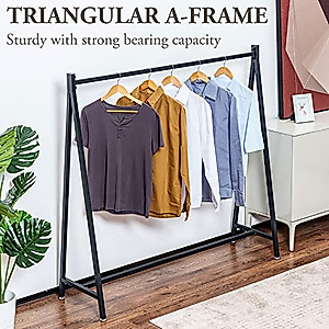 MyGift 57 Inch Large Modern Black Heavy Duty Metal Wardrobe Clothing Rack, A-Frame Commercial Grade Freestanding Garment Hanger for Bedroom Closet or Retail Display Stand
