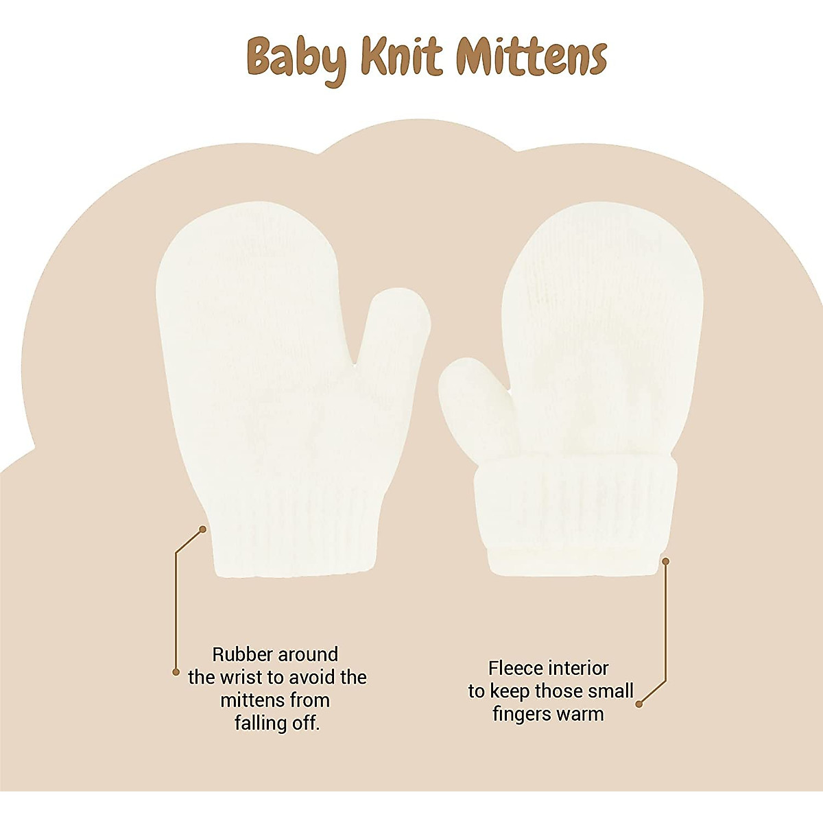 Baby Hats Newborn - Toddler Winter Baby Hat and Mitten Set Boy and Girls Baby Winter Hat Fleece Lined 0-6 Months (Ivory)