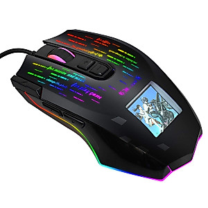 iFCOW Gaming Mouse with Screen Display 6400DPI RGB Backlight USB Game Mouse for Desktop Laptop PC