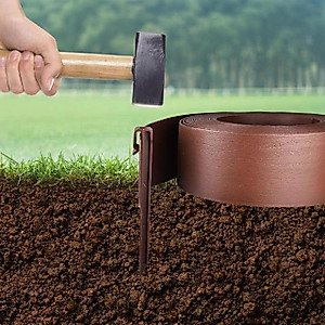 Citrine Garden Landscape Edging Kit, Include 4 Inch High 40 Feet Length Terrace Board, 20 Durable Spikes，Professional Edging Pruning Shear, Brown